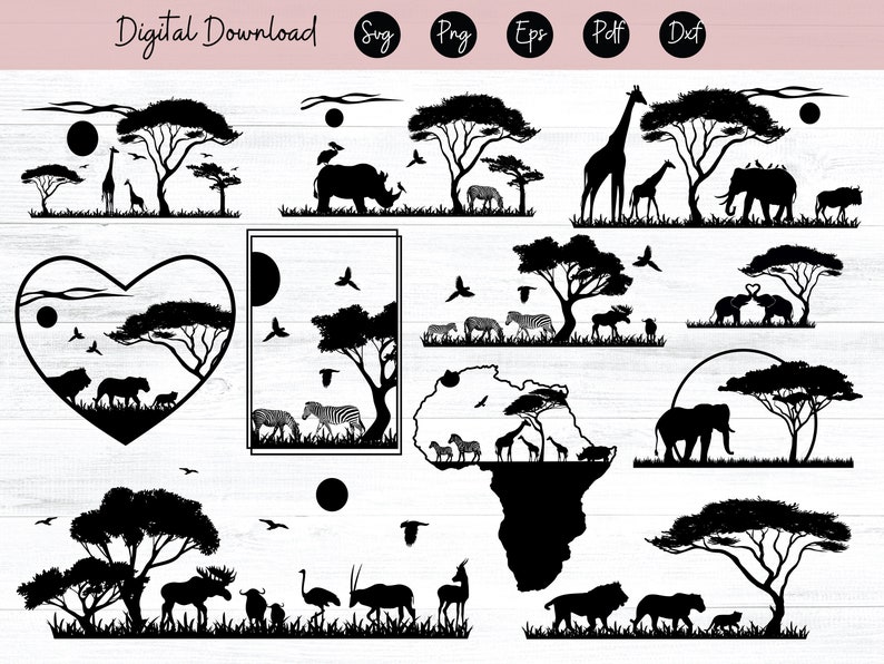 Safari Animal SVG Elephant Svg Giraffe Svg Safari Clipart Birds Flying ...