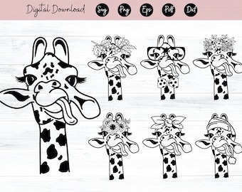 Floral Giraffe SVG File, Giraffe With Flower Crown SVG, Giraffe Cut ...