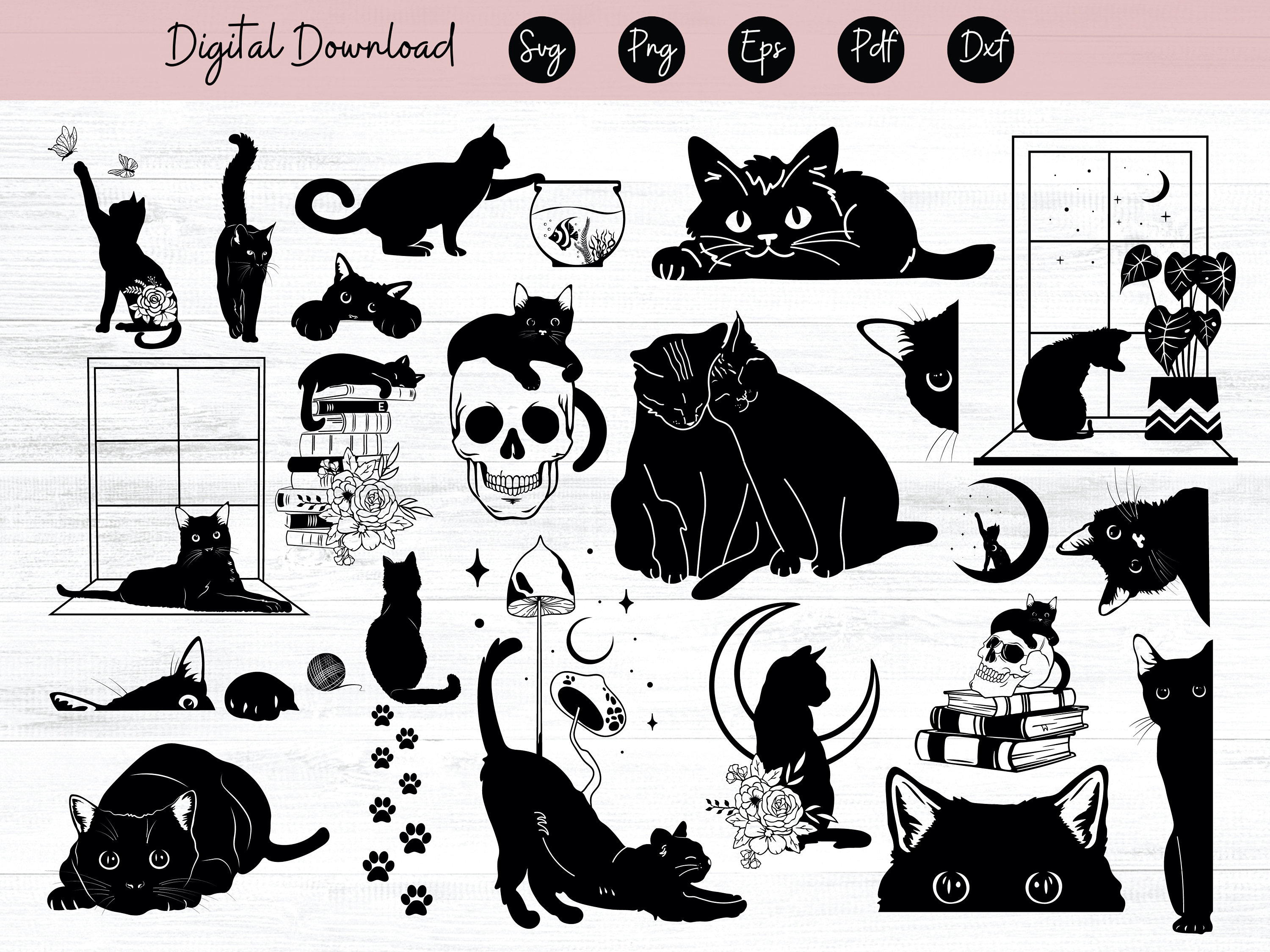 Black Cat Svg Peeking Cat Svg Dxf Png Jpg Cute Kitten Svg Funny Black ...