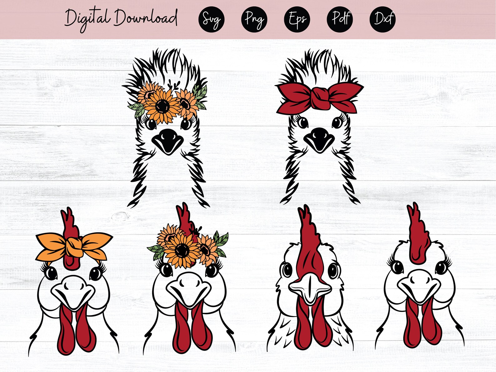Chicken Clipart SVG File Chicken Face SVG Chicken Cut File Animal Face ...