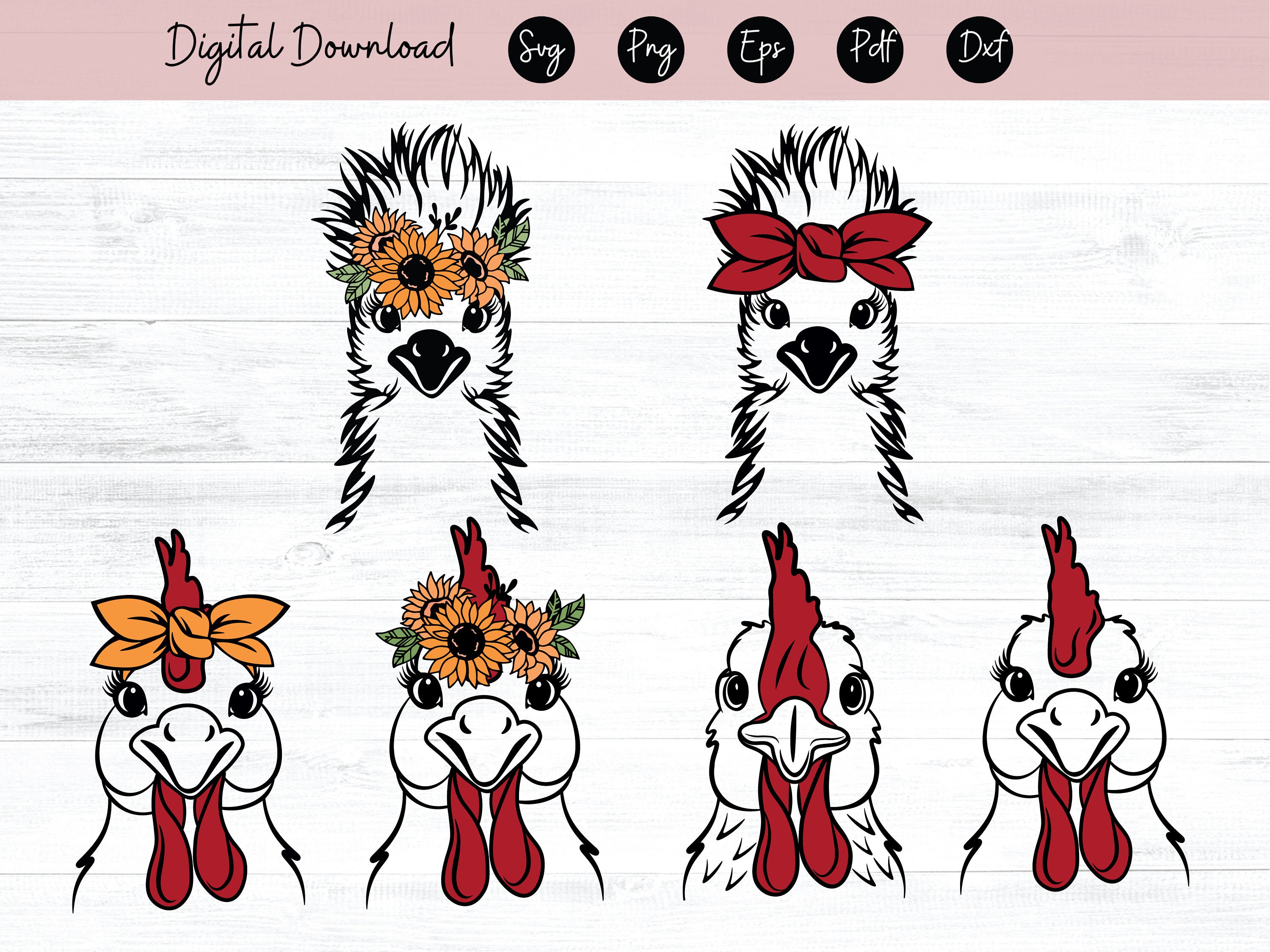 Chicken Clipart SVG File Chicken Face SVG Chicken Cut File Animal Face ...