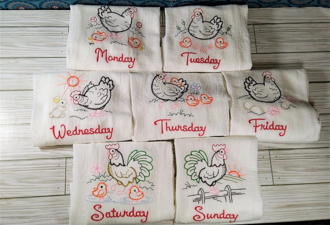 Chicken Themed Weekday Set of Flour Sack Towels / Tea Towels - Etsy