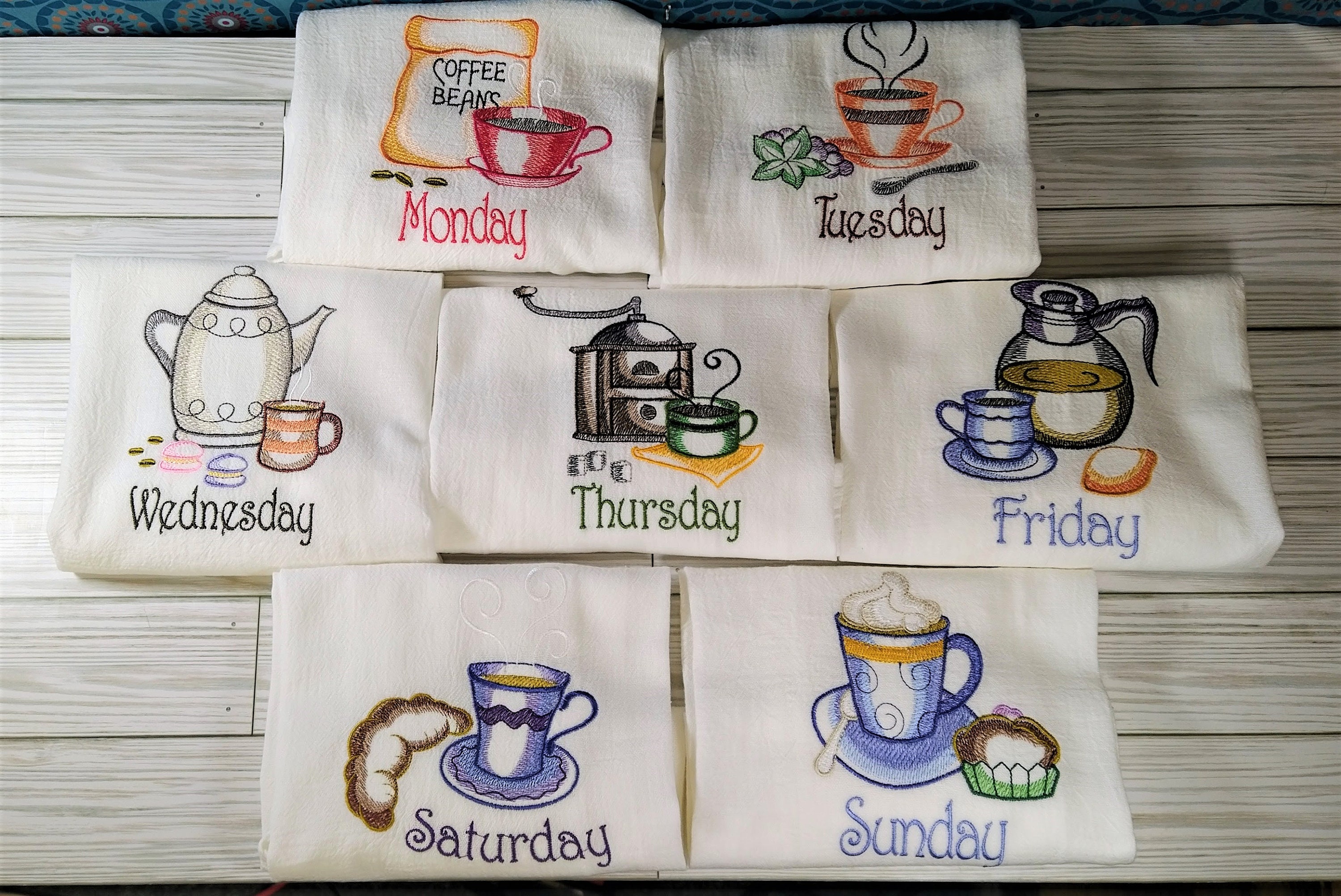 Coffee Themed Weekday Set of Flour Sack Towels /tea Towels - Etsy