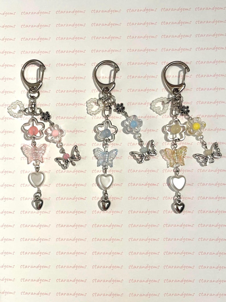 Butterfly and Flower Keychain, Handmade Beaded Keychains, Bag Charm ...
