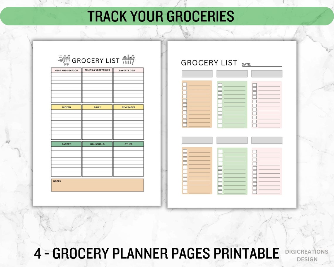 Grocery Planner, Grocery List Printable Template, Budget Planner, Food ...
