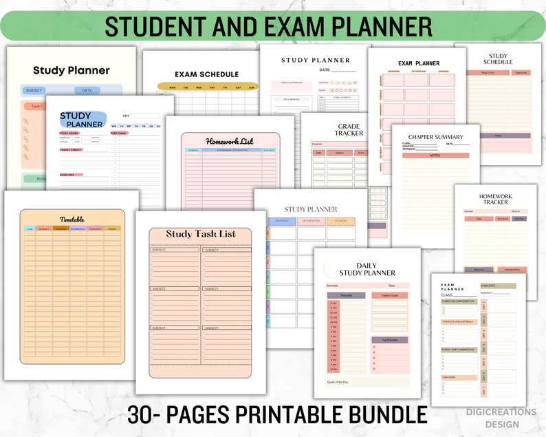 Student Exam Prep Kit, Printable Exam Planner, College Exam Study ...