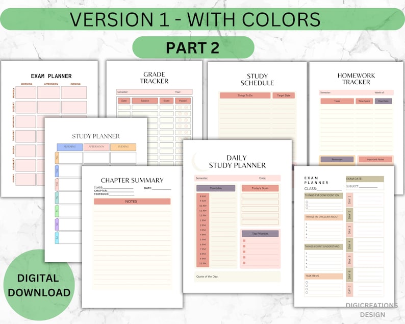 Student Exam Prep Kit, Printable Exam Planner, College Exam Study ...