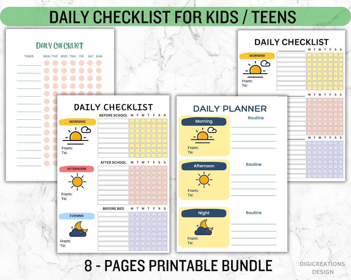 Daily Checklist for Kids and Teens, Printable, Kids Responsibility ...