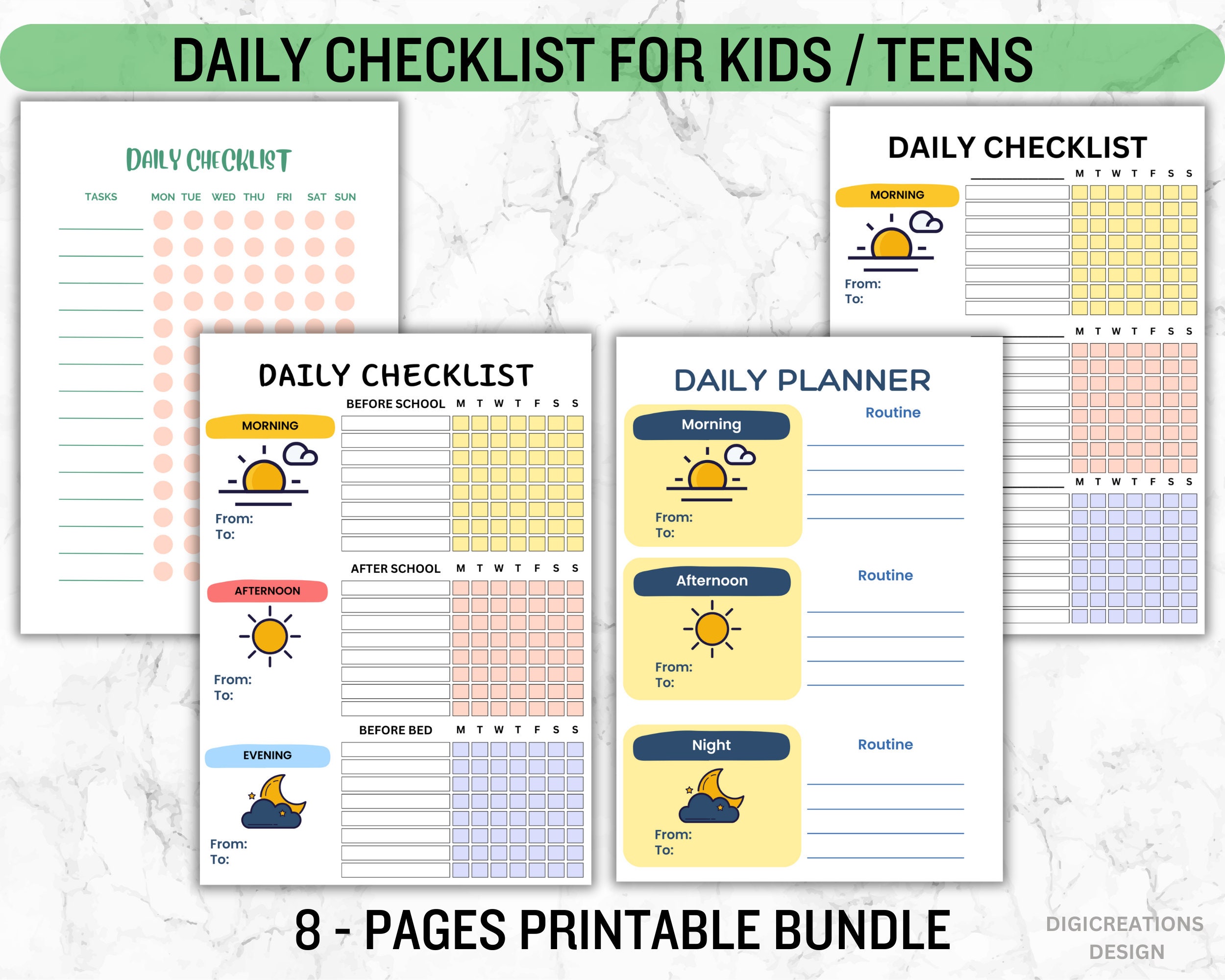 Daily Checklist for Kids and Teens, Printable, Kids Responsibility ...