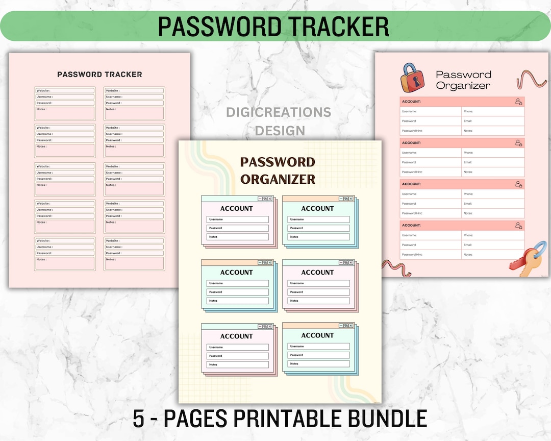 Printable Password Tracker, Fillable | Password Log and Password Keeper ...