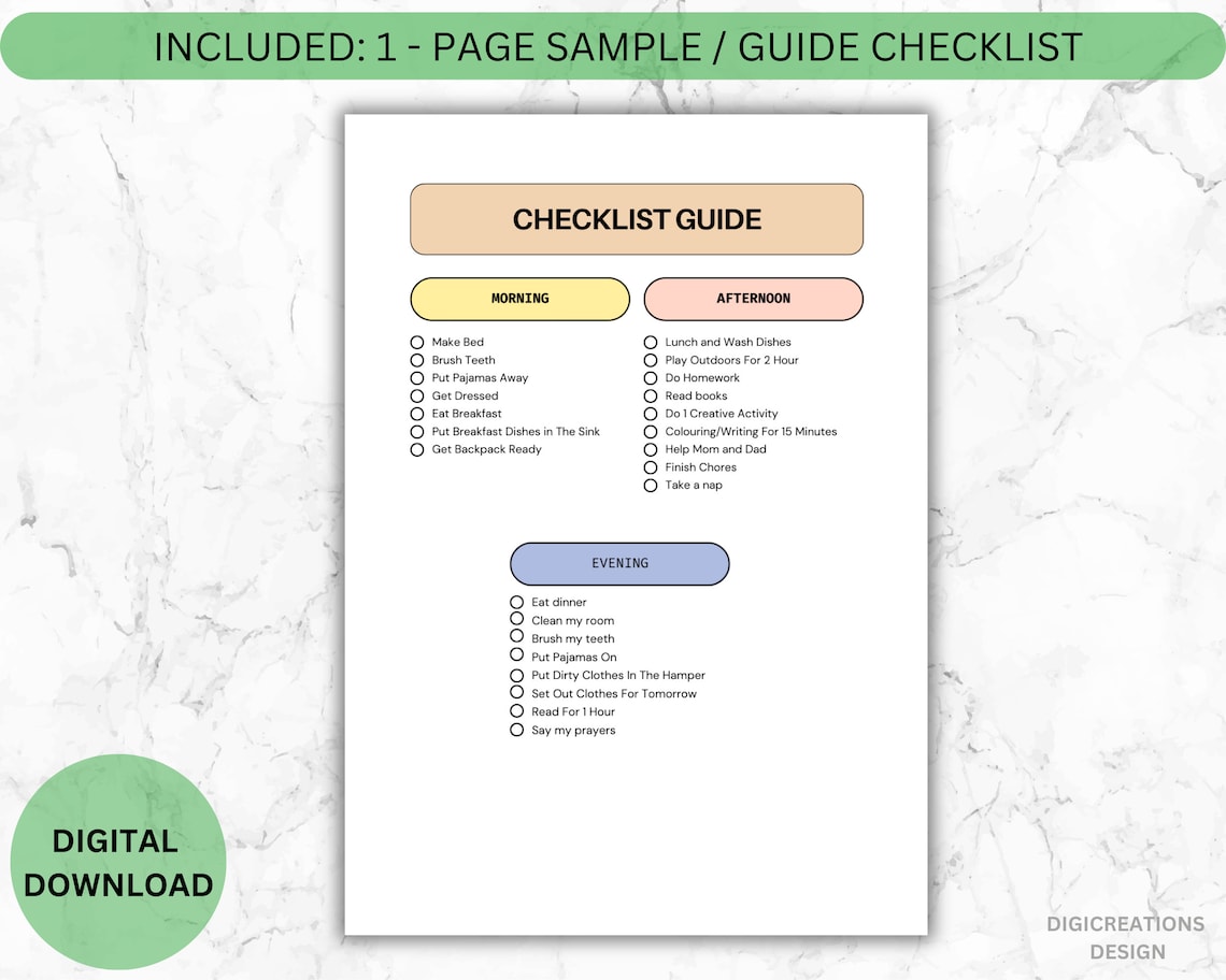 Daily Checklist for Kids and Teens, Printable, Kids Responsibility ...
