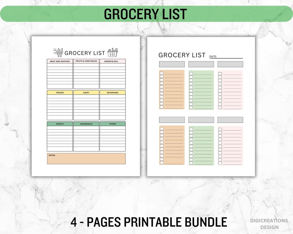 Grocery Planner, Grocery List Printable Template, Budget Planner, Food ...