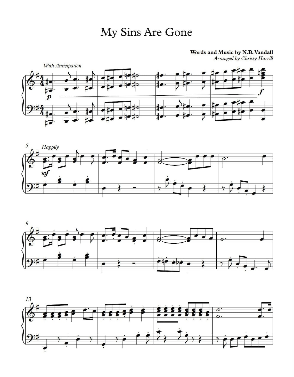 My Sins Are Gone Piano Hymn Arrangement Sheet Music - Etsy
