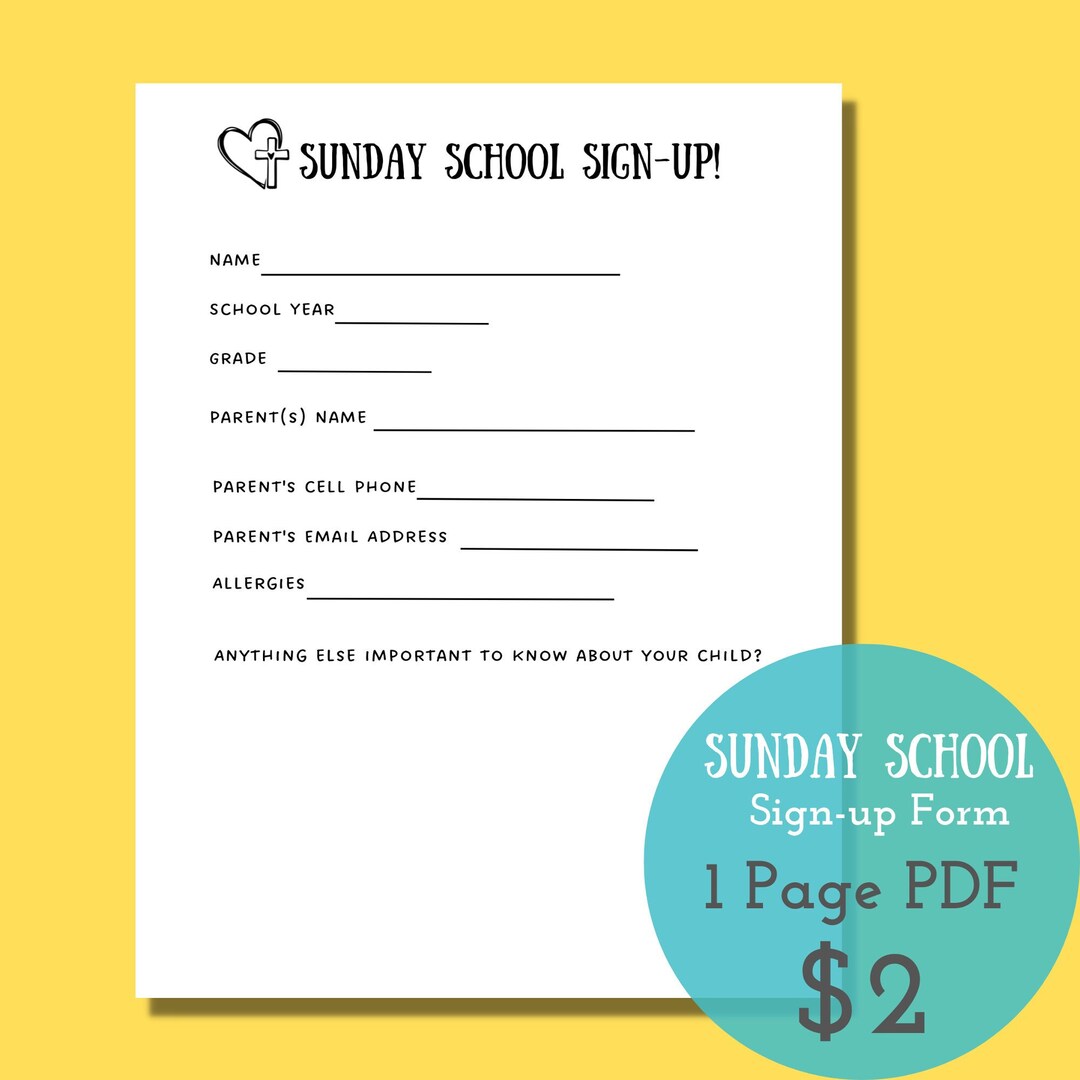 Sunday School Sign up Form Option 2 - Etsy