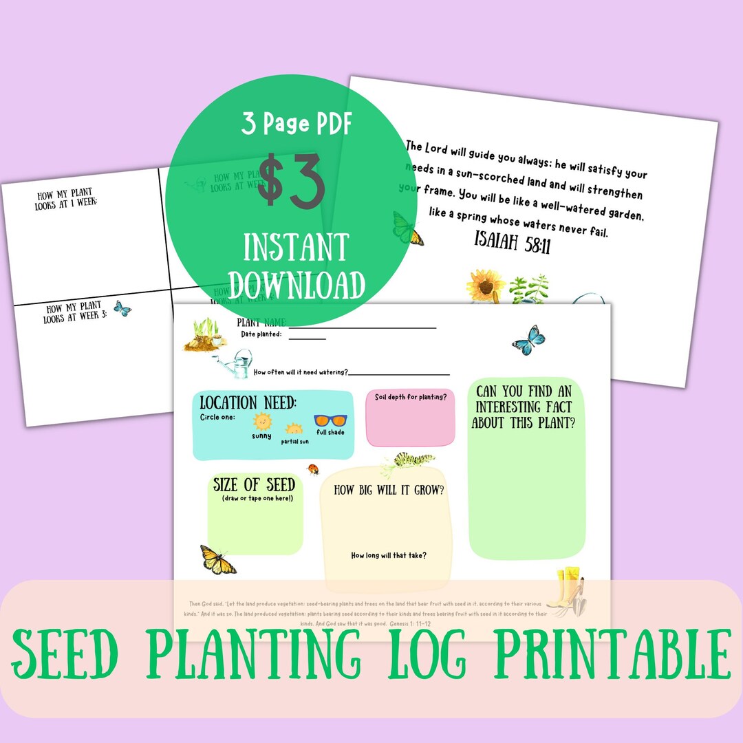 Seed Planting Log for Children Printable - Etsy