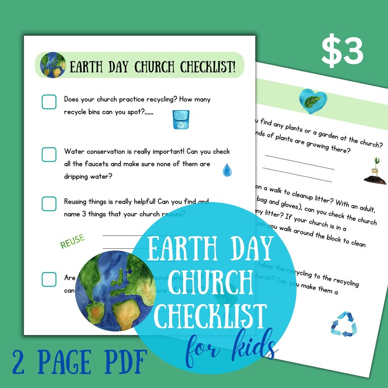 Earth Day Church Checklist for Kids - Etsy