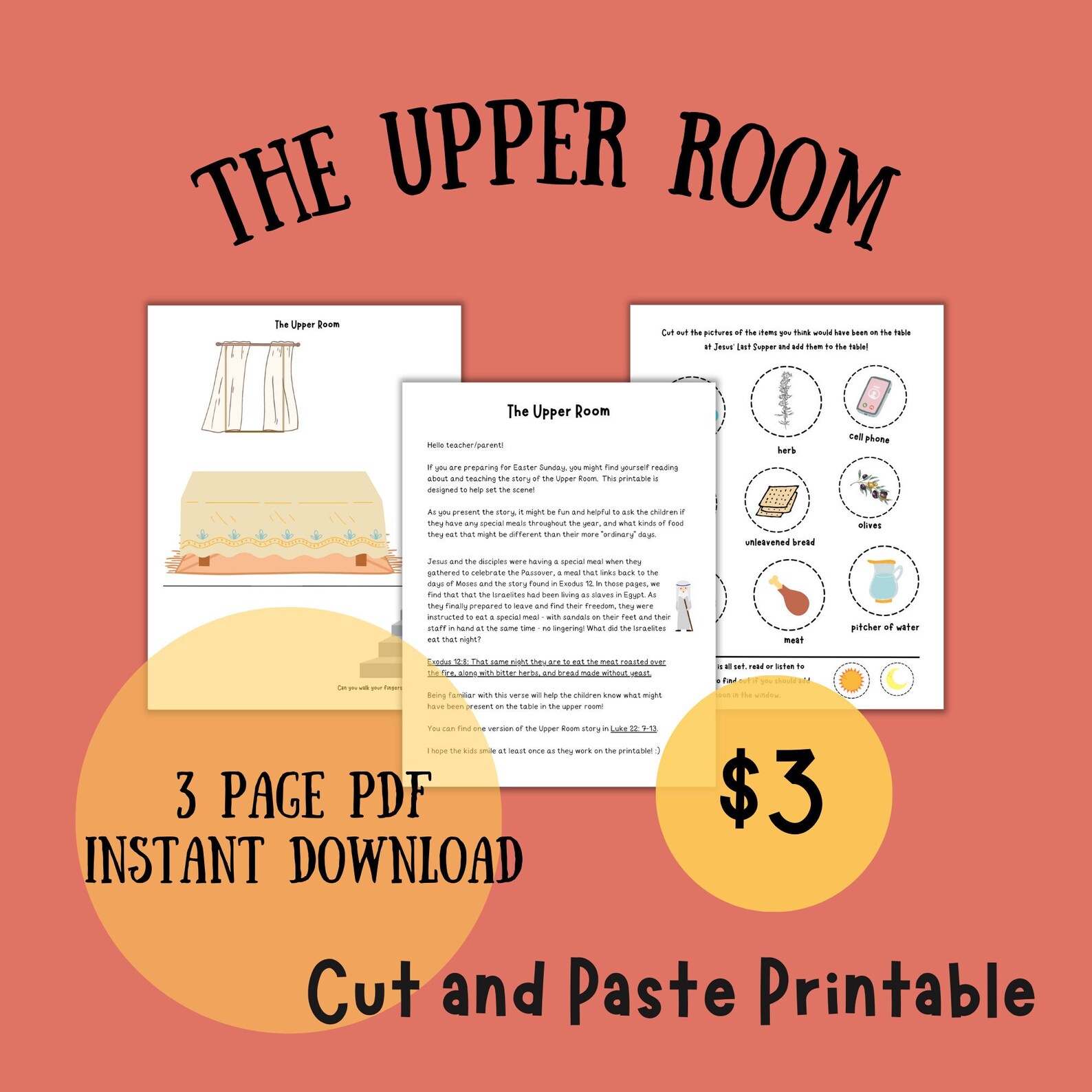 Upper Room Bible Story Cut and Paste Printable - Etsy