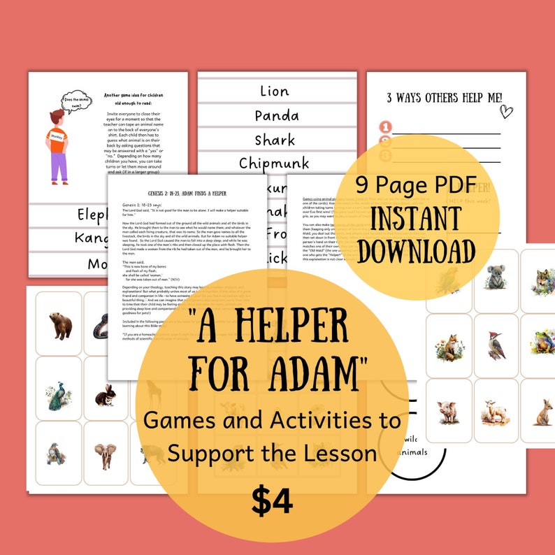 Adam Needs a Helper Bible Story Lesson Printable - Etsy