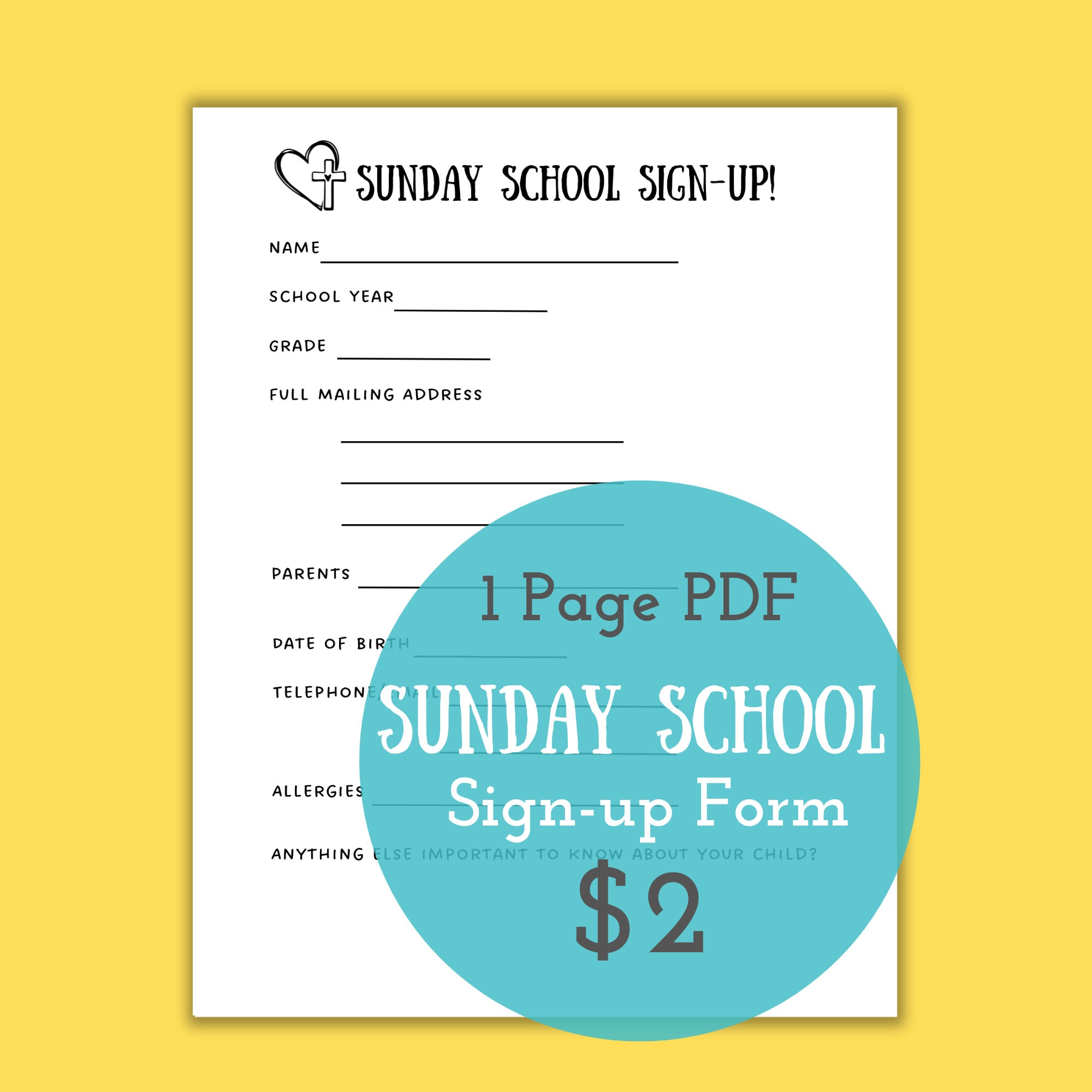 Sunday School Sign up Form for Sunday School Classes - Etsy