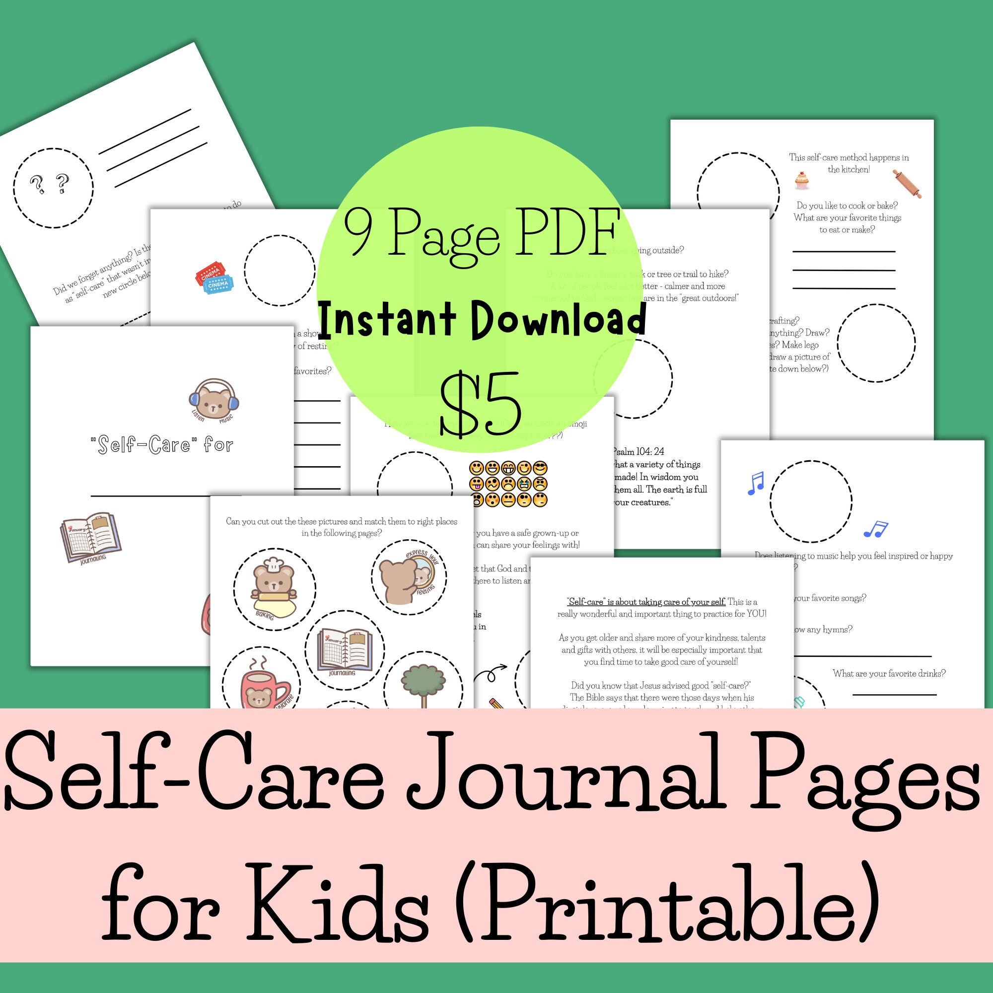 Children's Self-care Printable Journal Pages With Faith Element - Etsy