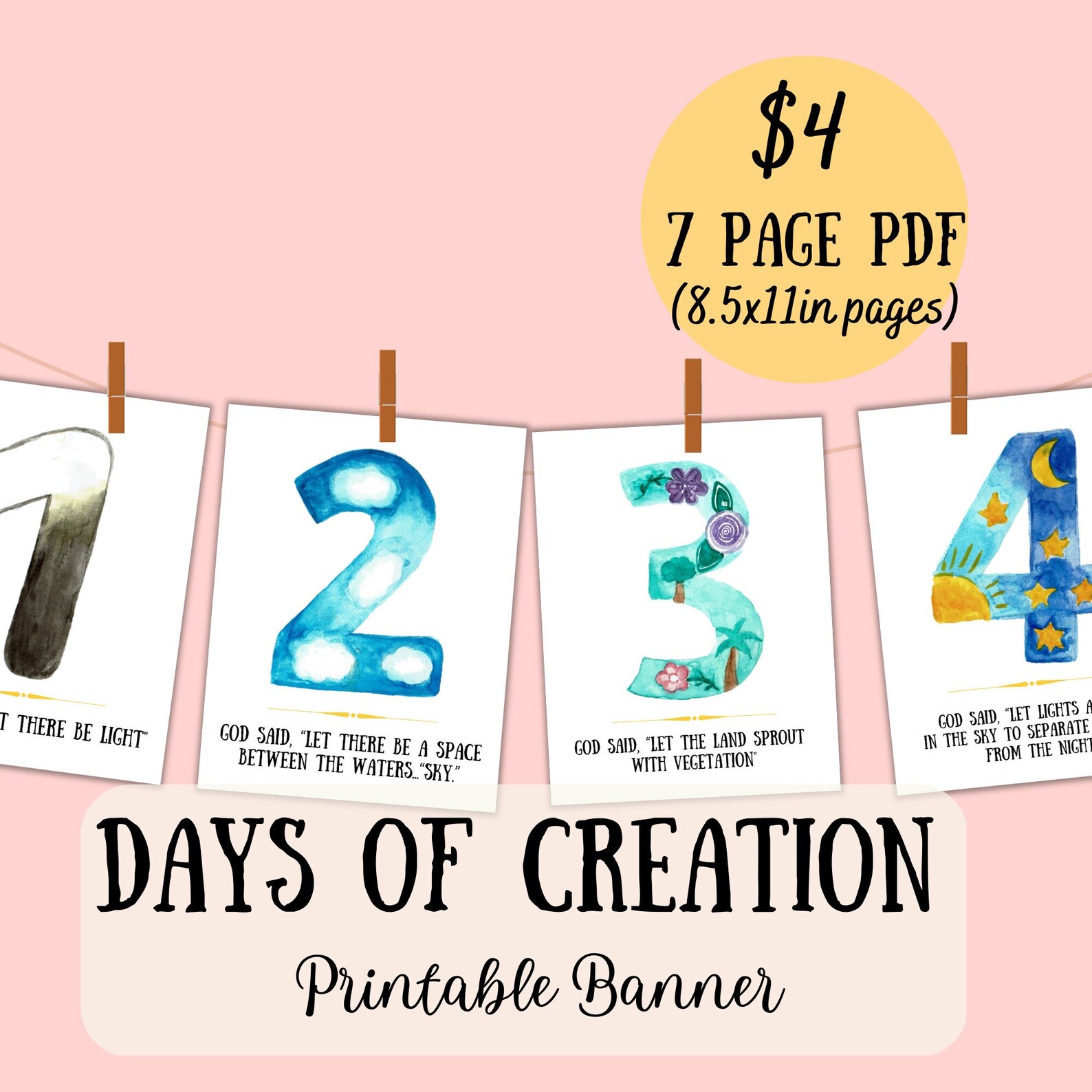 7 Days of Creation Banner Sunday School Printable - Etsy
