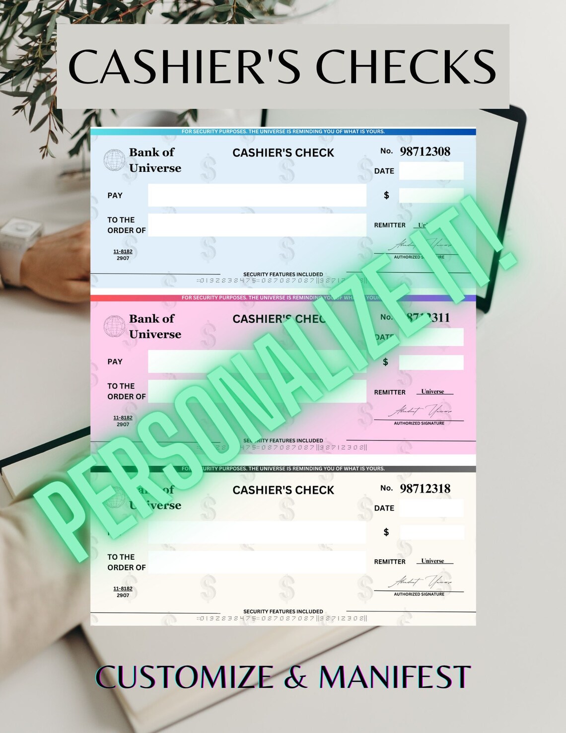Manifestation Cashier's Check Template: Printable Editable Cheque ...