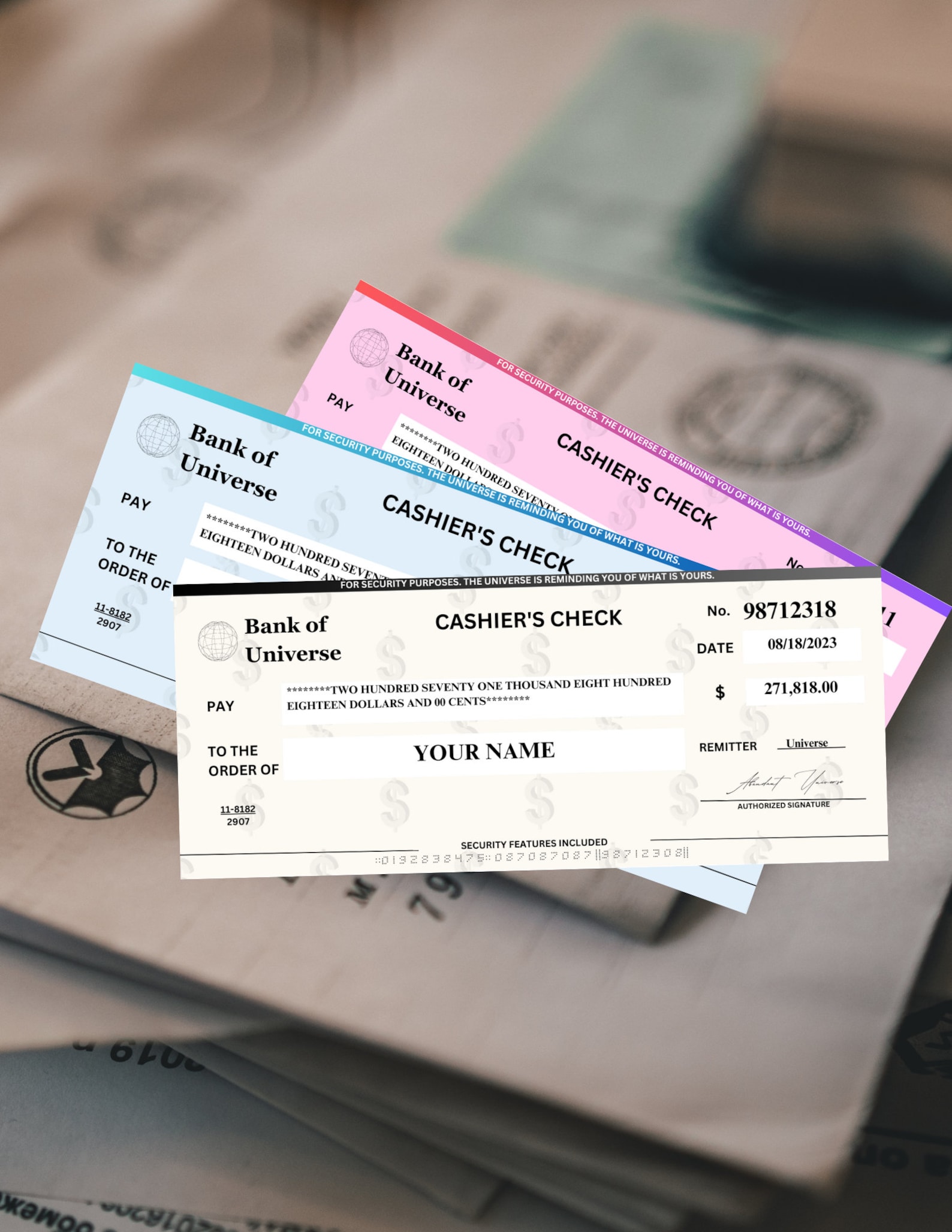 Manifestation Cashier's Check Template: Printable Editable Cheque ...