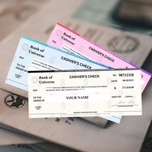 Manifestation Cashier's Check Template: Printable Editable Cheque ...