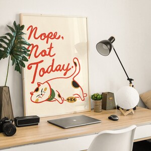 Lazy Lucky Cat Maneki Neko Illustrated Wall Art, Printable, Modern ...