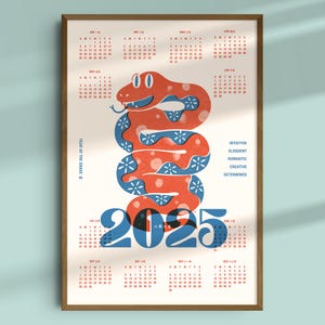 2025 Calendar Poster - Year of the Snake Illustrated Wall Art, Modern ...