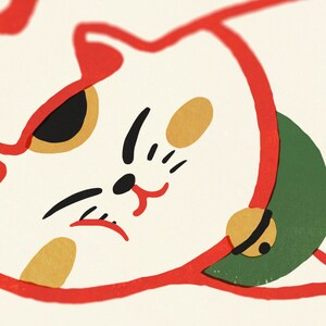 Lazy Lucky Cat Maneki Neko Illustrated Wall Art, Printable, Modern ...