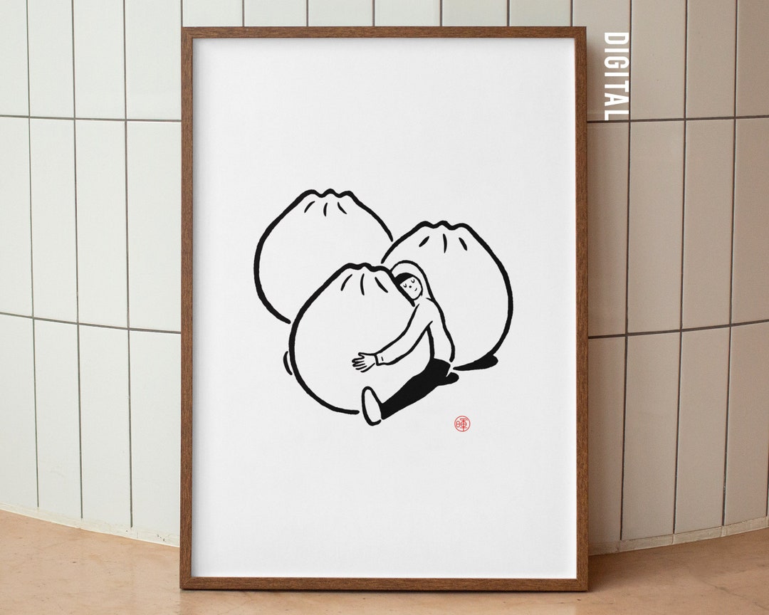 Dumpling Hug Printable Wall Art, Black and White Modern Style, Foodie ...