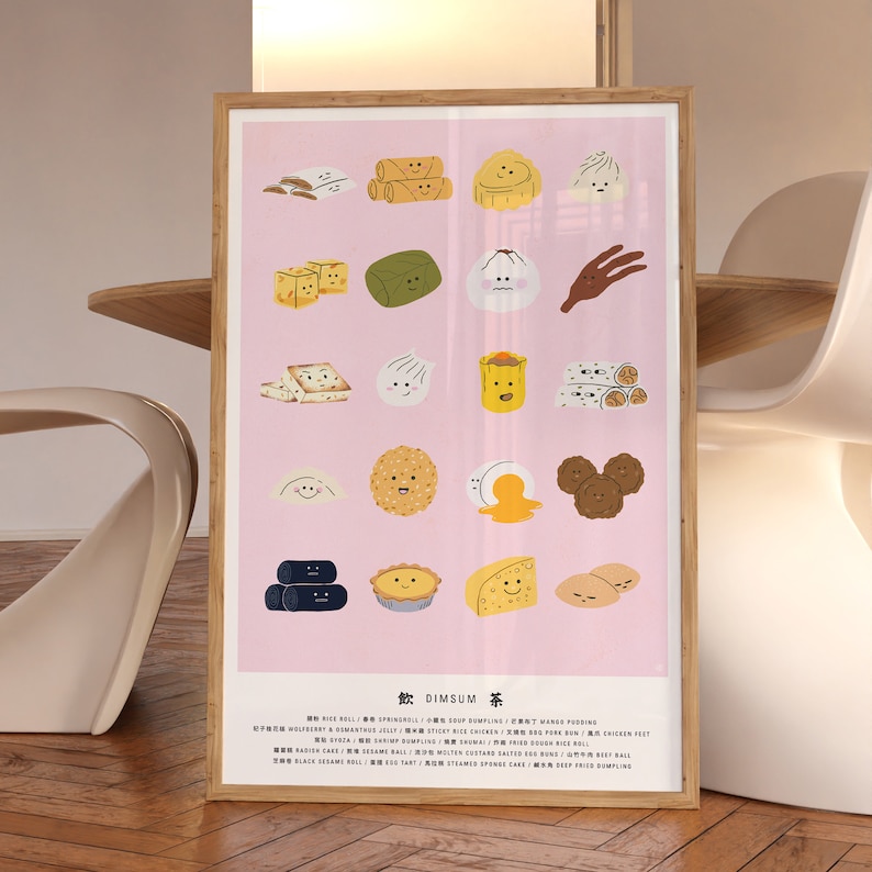 Dim Sum Food Illustrated Wall Art Modern Style, Yum Cha Food Poster ...