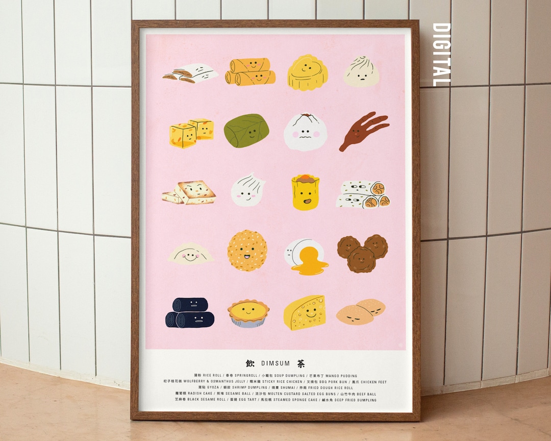 Dim Sum Food Illustrated Wall Art Modern Style, Yum Cha Food Poster ...