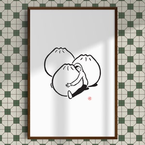 Dumpling Hug Wall Art, Black and White Modern Style, Foodie Poster ...