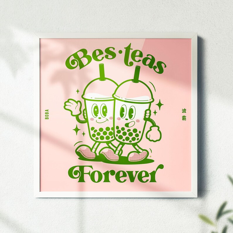 Boba Tea Besties Art Print: Whimsical Asian Food Poster (digital ...