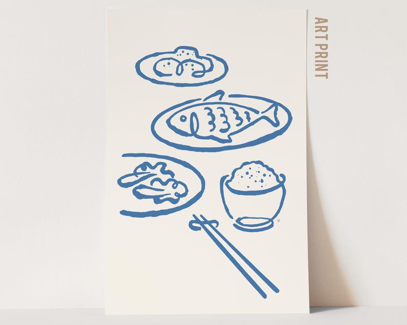 Chinese Dinner Wall Art Print, Modern Style Foodie Illustration ...