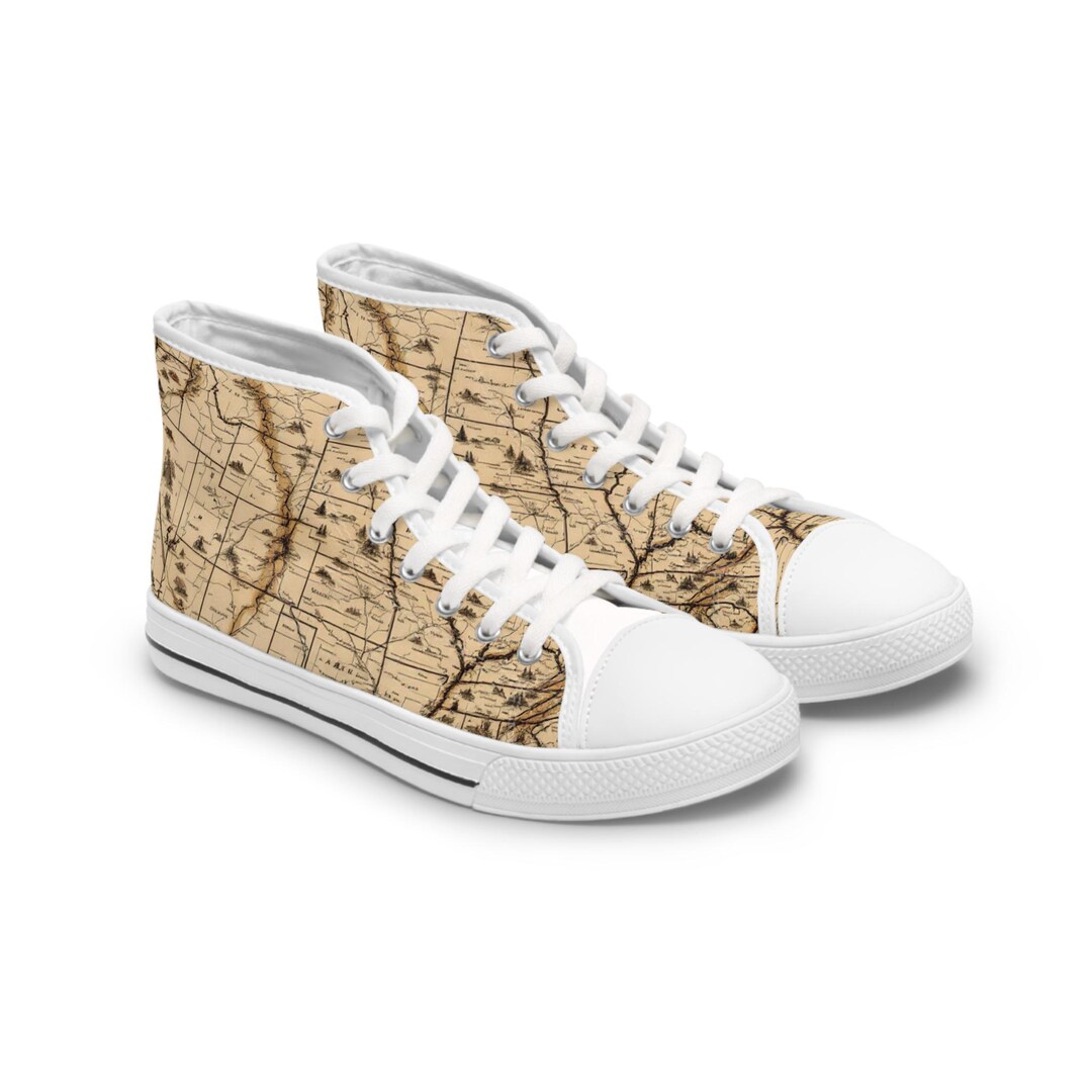 Historical Maps Women's High Top Sneakers, Vintage Style Shoes for Her ...