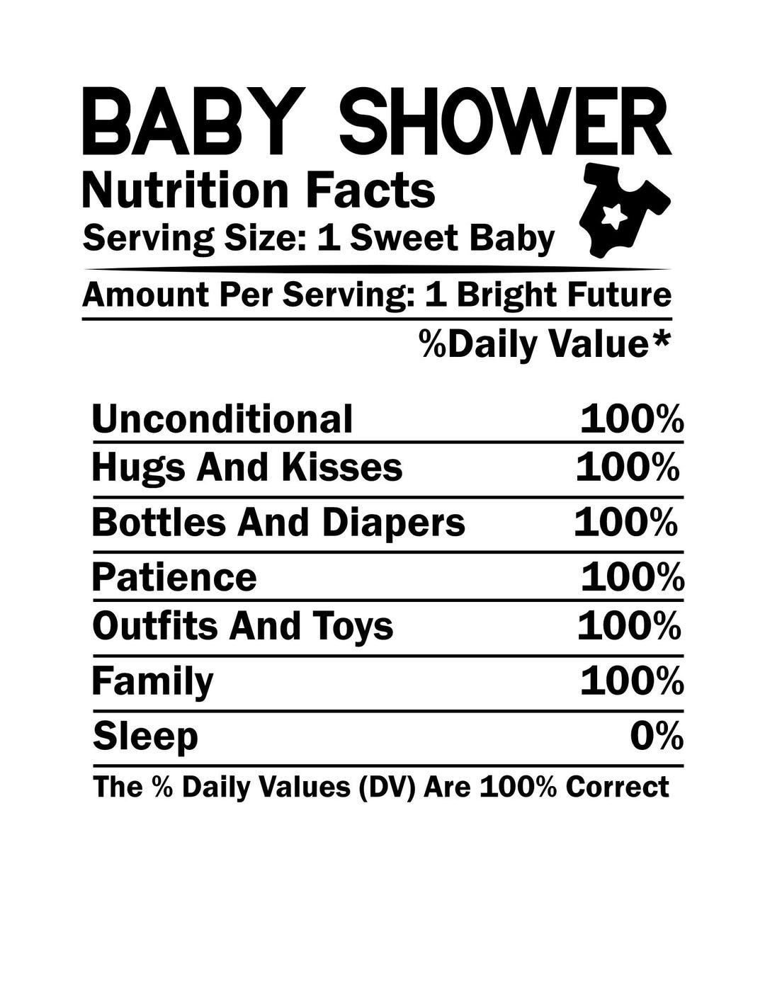 Baby Shower Nutrition Facts - Etsy