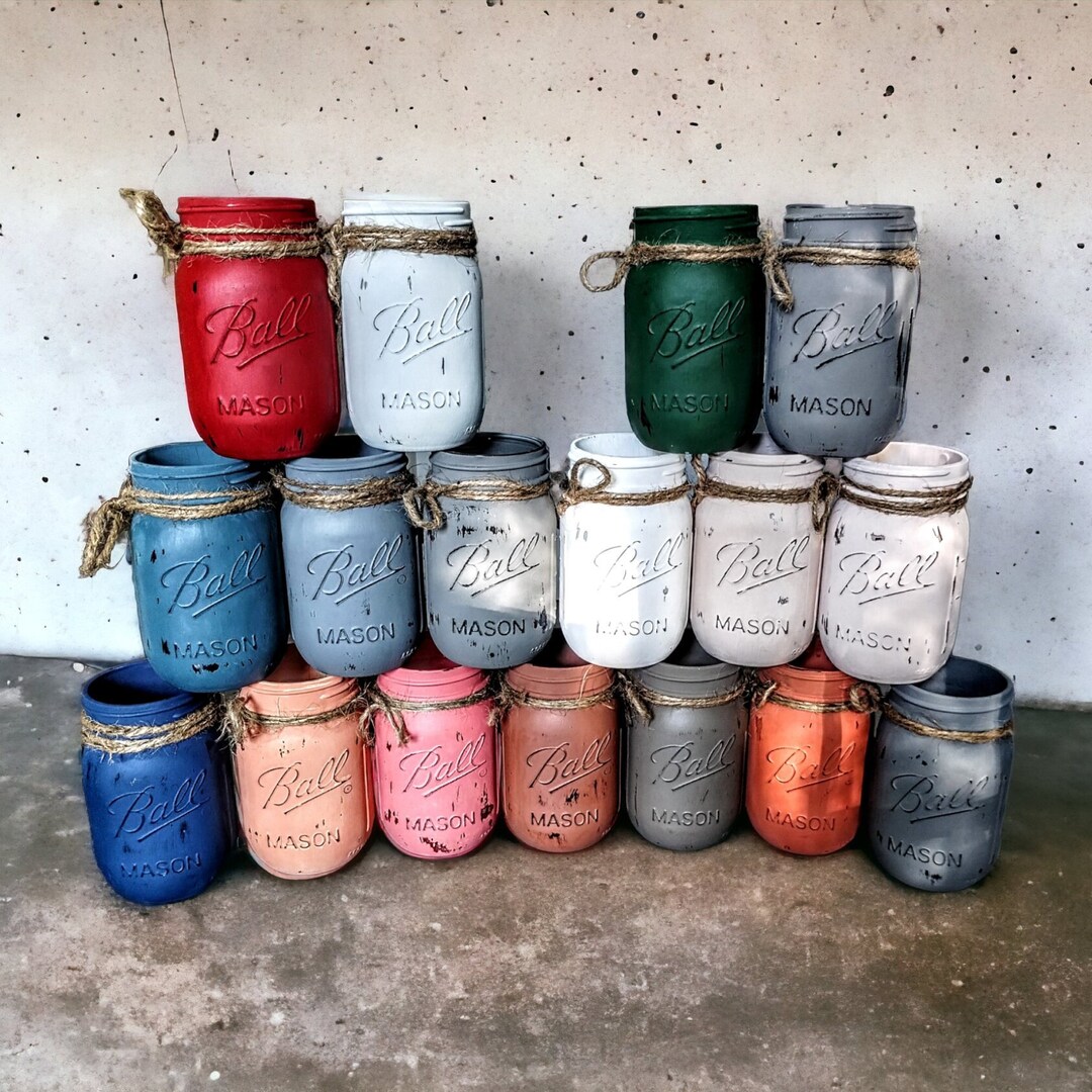 Rustic Charm: Hand Painted and Distressed Mason Jars for - Etsy
