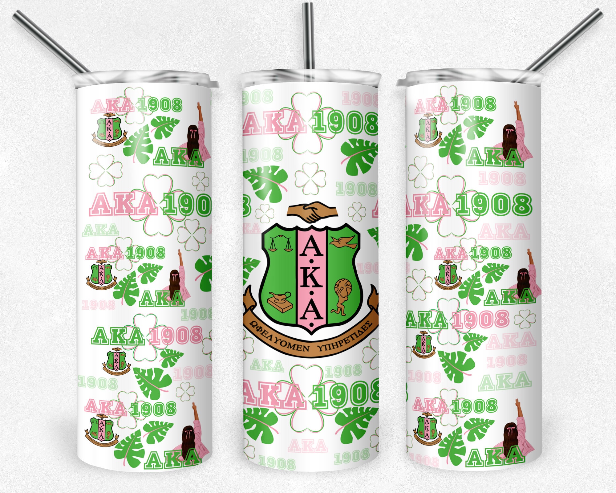Pink Green Greek Tumbler 20oz Skinny, Sorority Style Cup, Gift for Her ...