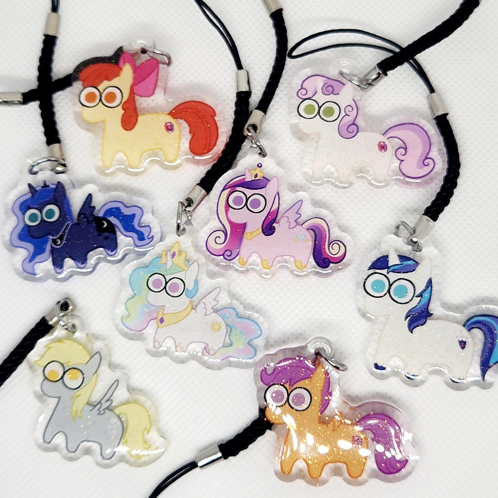 MLP My Little Pony Glitter Epoxy Keychain: Derpy, Princesses, and Cutie ...