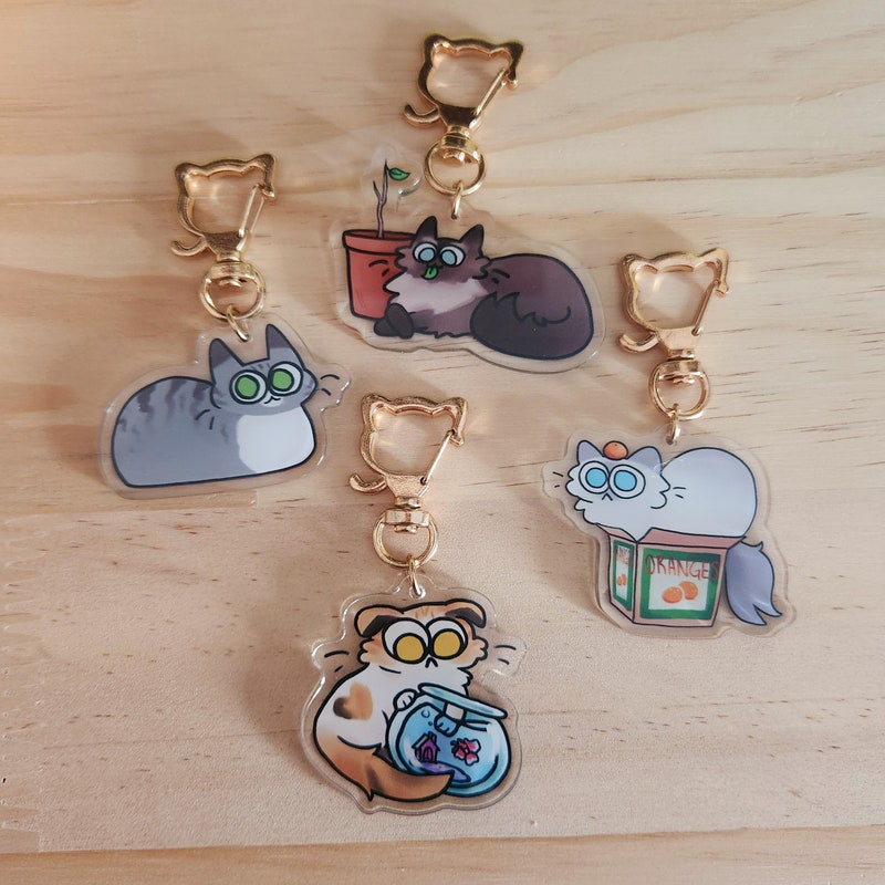 Cute Goofy Cat Keychains - Etsy