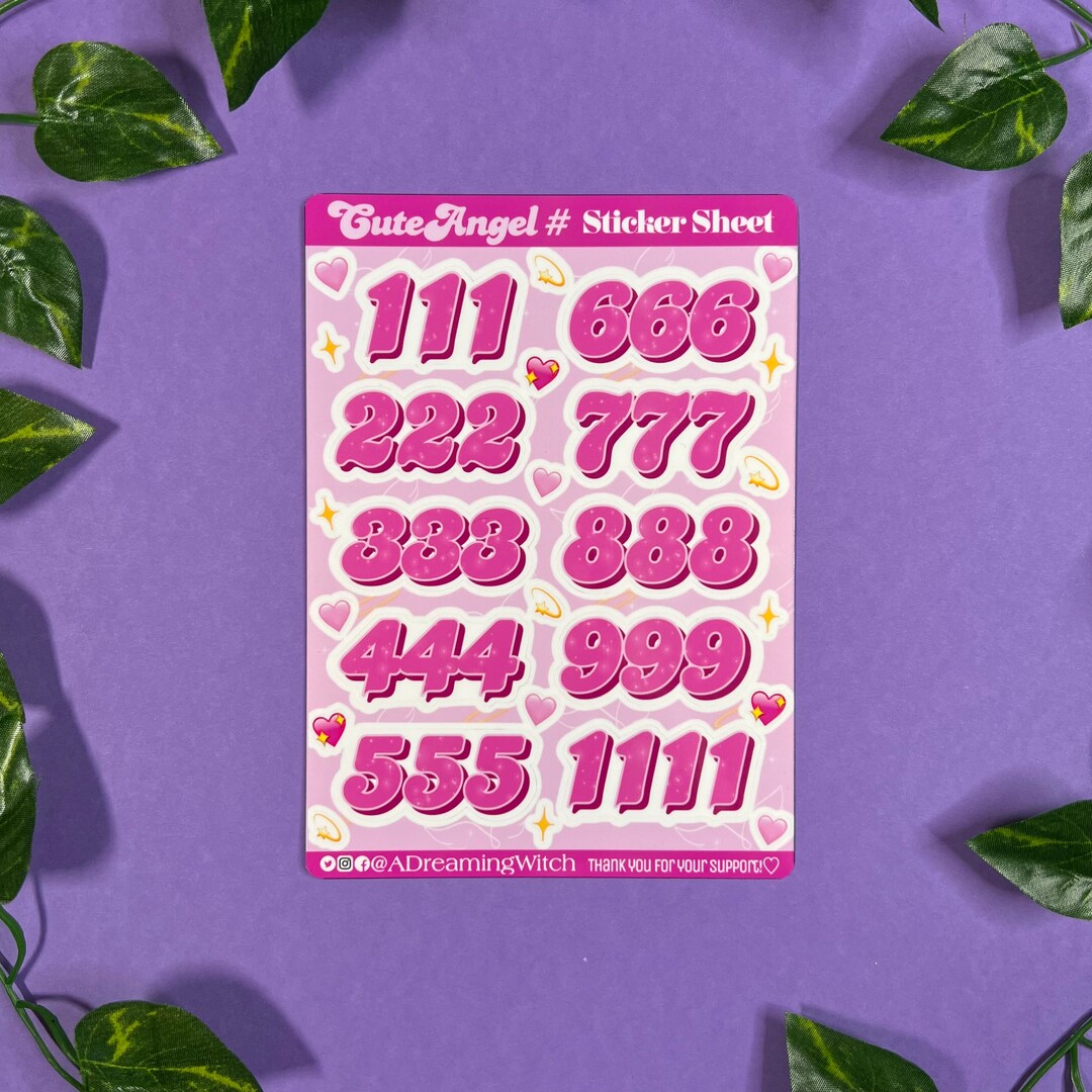 Cute Angel Numbers Sticker Sheet | Waterproof Glossy Stickers | 111 222 ...
