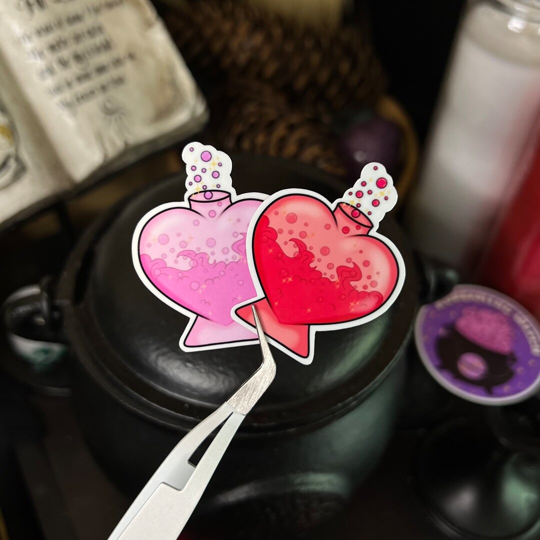 Witches Love Potion Bottle | Red or Pink | Glossy Vinyl Sticker ...