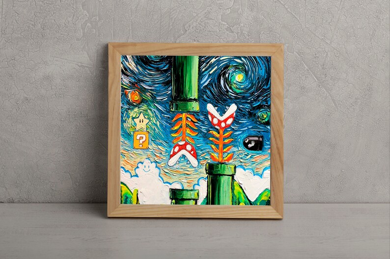 Van Gogh Style Mario Painting Super Mario Wall Art Mario - Etsy