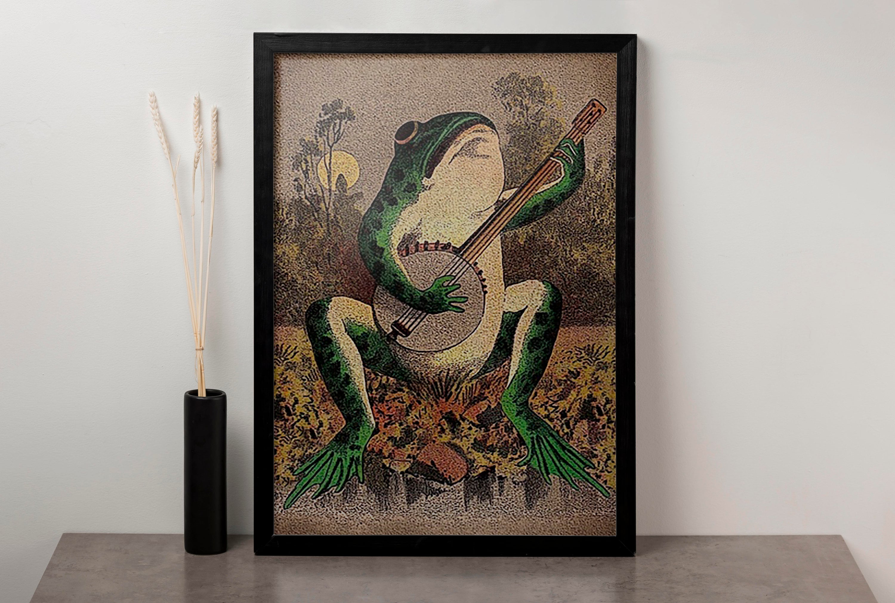A Frog Playing Banjo in the Moonlight, Retro Poster, Vintage Poster ...