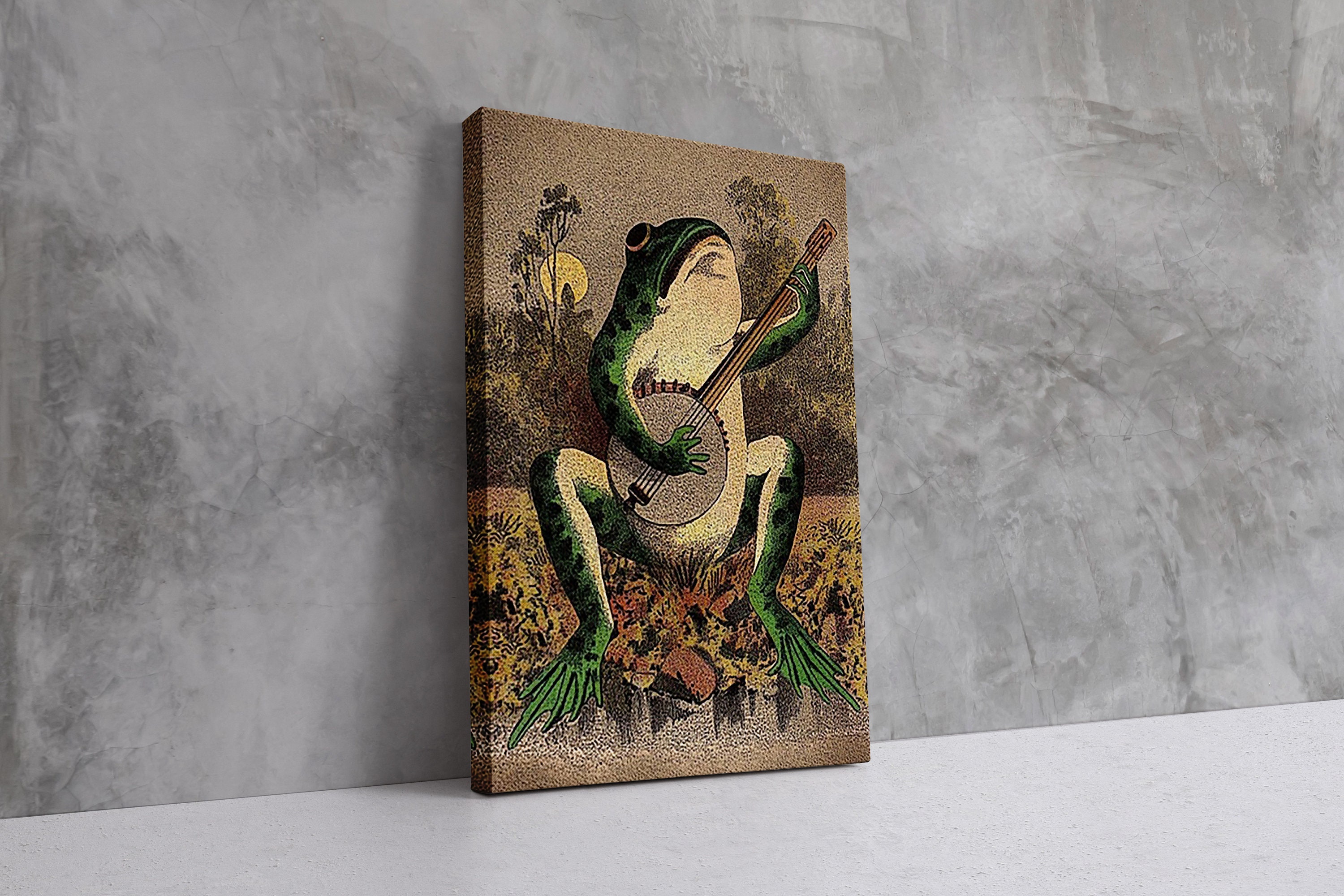 A Frog Playing Banjo in the Moonlight, Retro Poster, Vintage Poster ...