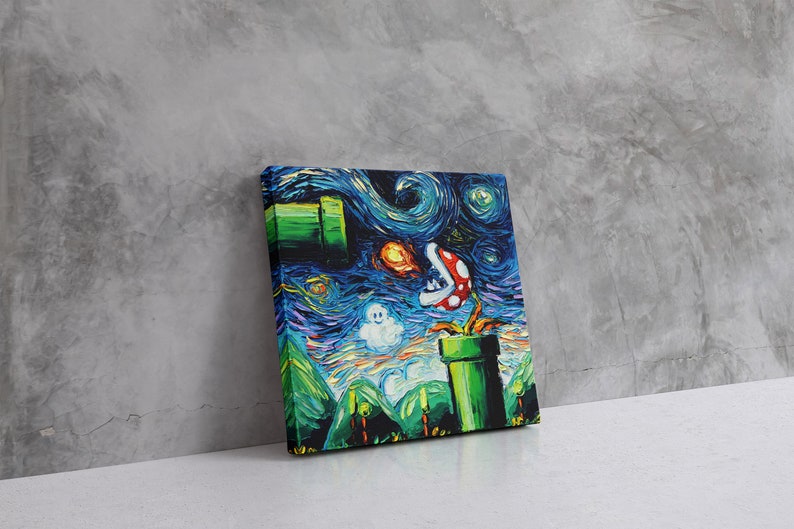 Van Gogh Mario Canvas Super Mario Canvas Modern Mario World - Etsy