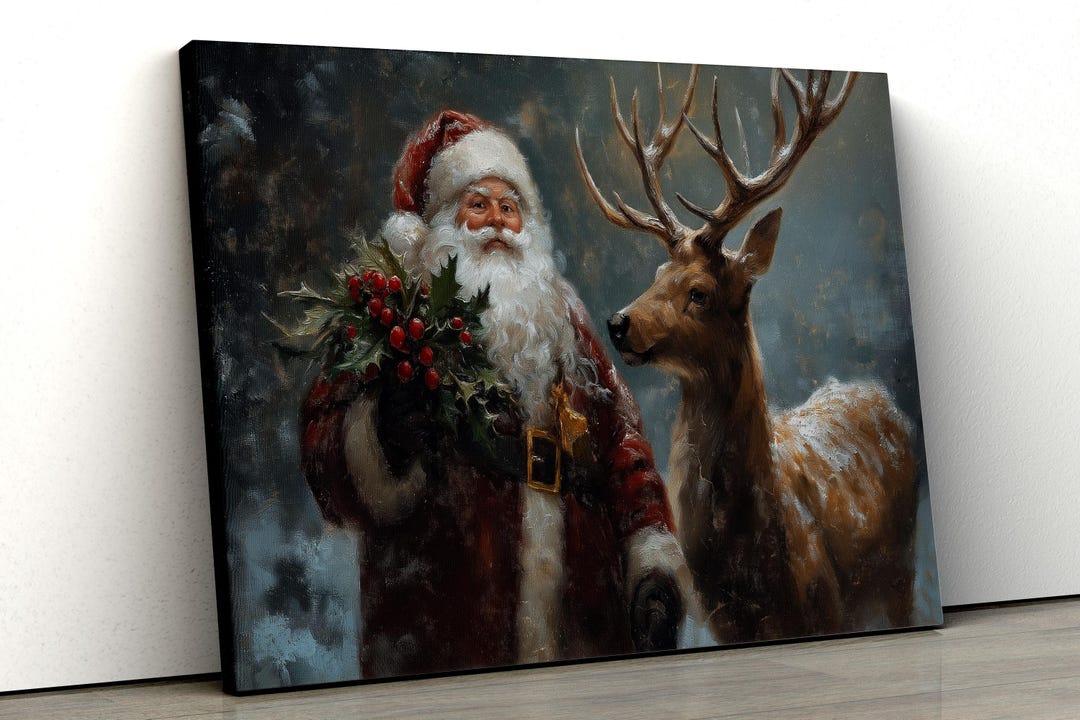 Santa Claus and Reindeer Wall Art ,christmas Gift , Festive Holiday ...